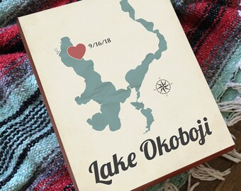 Vintage Lake Okoboji PRINT, Watercolor Lake Map, Okoboji Iowa Poster ...
