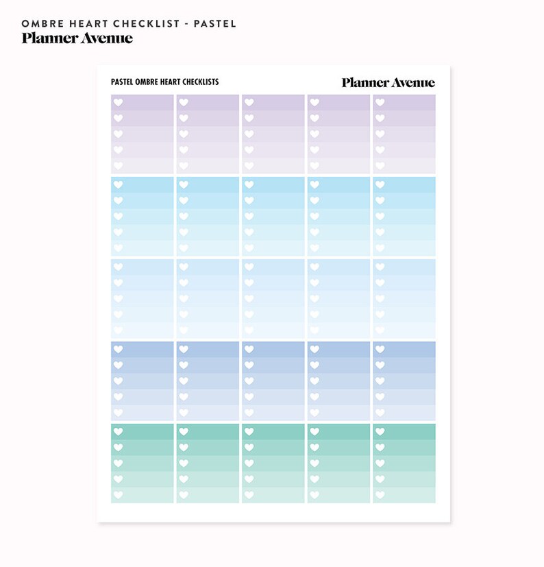 Pastel Ombre Heart Stickers, Checklist, Printable Erin Condren Planner ...