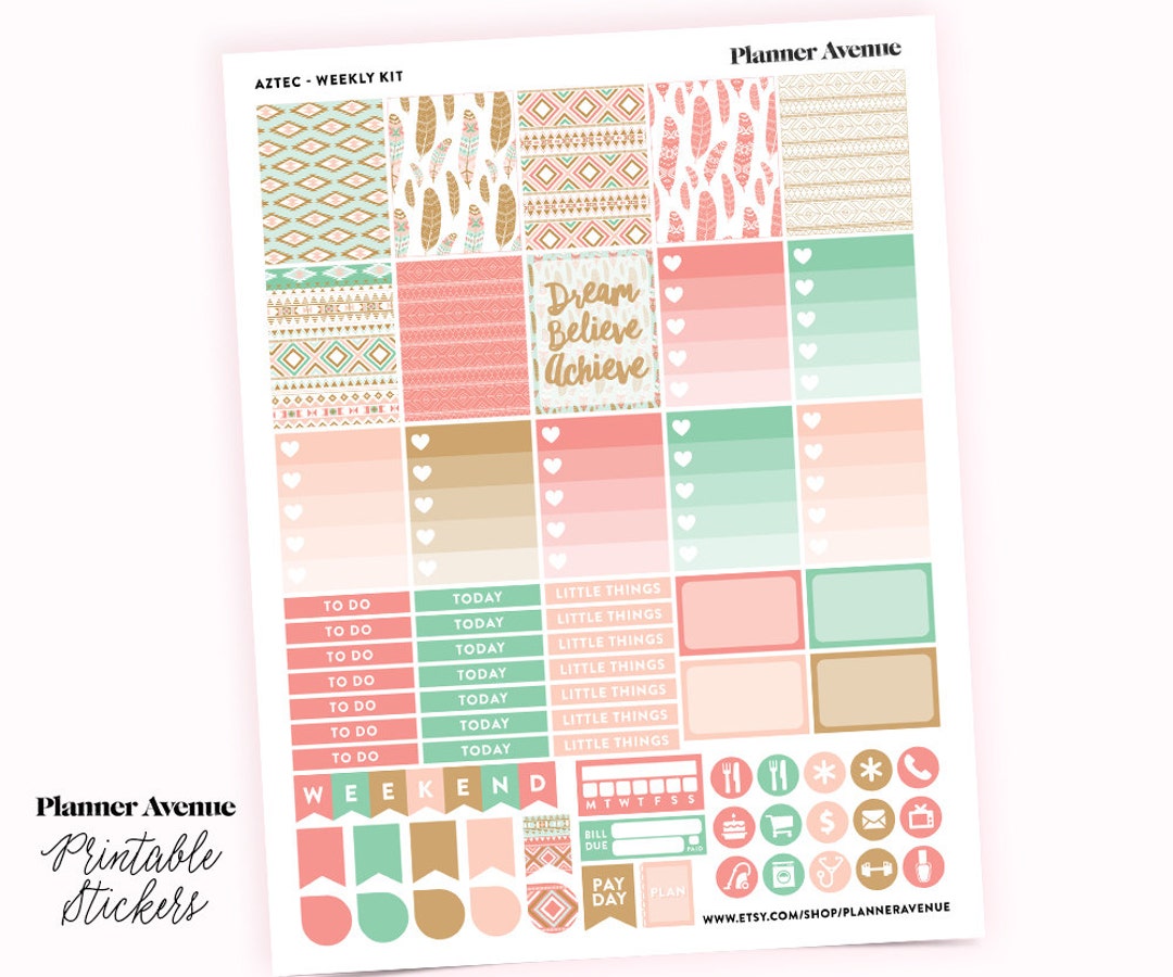 Aztec Weekly Kit, Printable Planner Stickers, Printable Quote Sticker ...