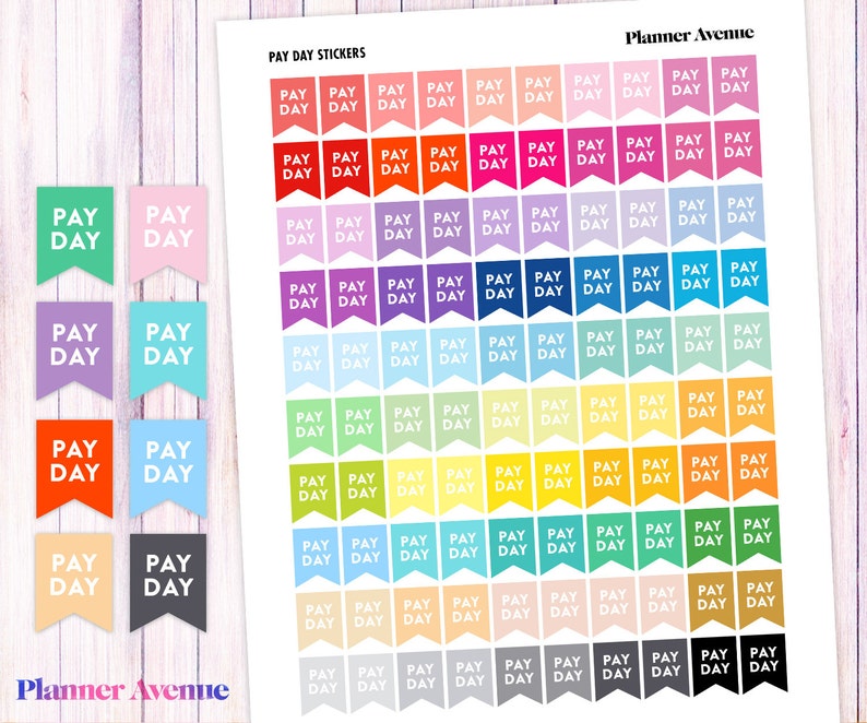 Pay Day Stickers, Printable Planner Stickers, Pay Day Flag Stickers ...