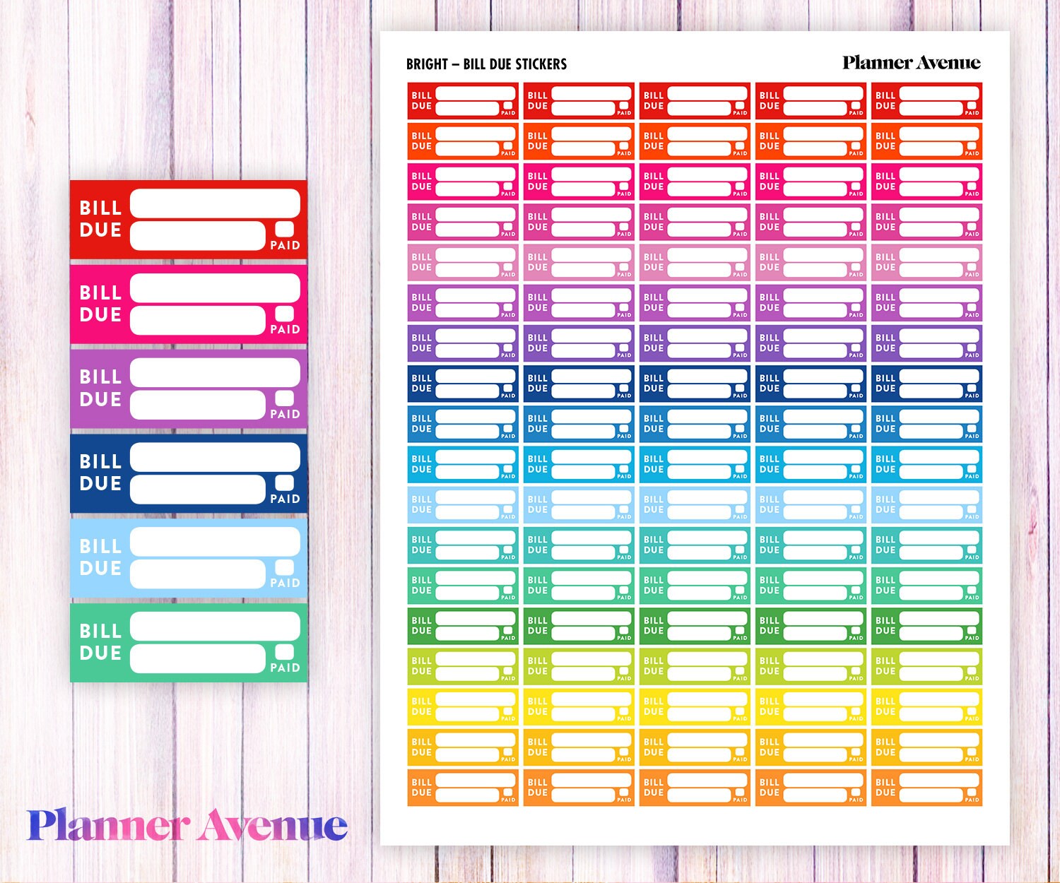 Rainbow Bill Due Printable Planner Stickers, Weekly Stickers, Colorful ...