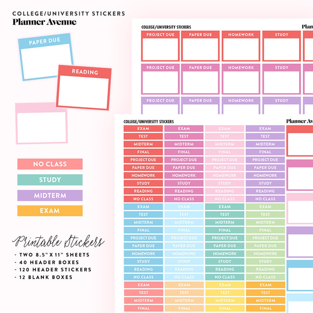 College Planner Stickers, School Planner Stickers, Student, Erin ...