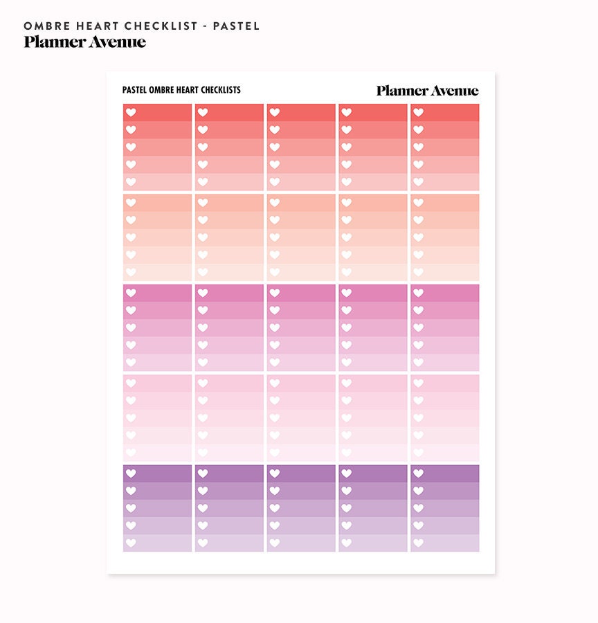 Pastel Ombre Heart Stickers Checklist Printable Erin Condren | Etsy