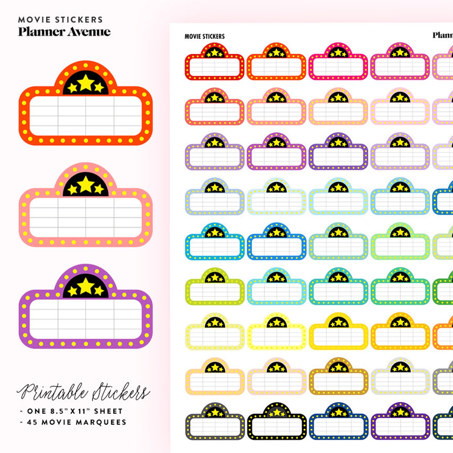 Movie Stickers, Erin Condren Planner Stickers, Printable Movie Planner ...