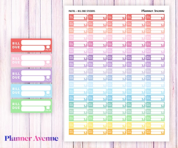 Bill Due Stickers Pastel Bill Due Printable Stickers Erin | Etsy