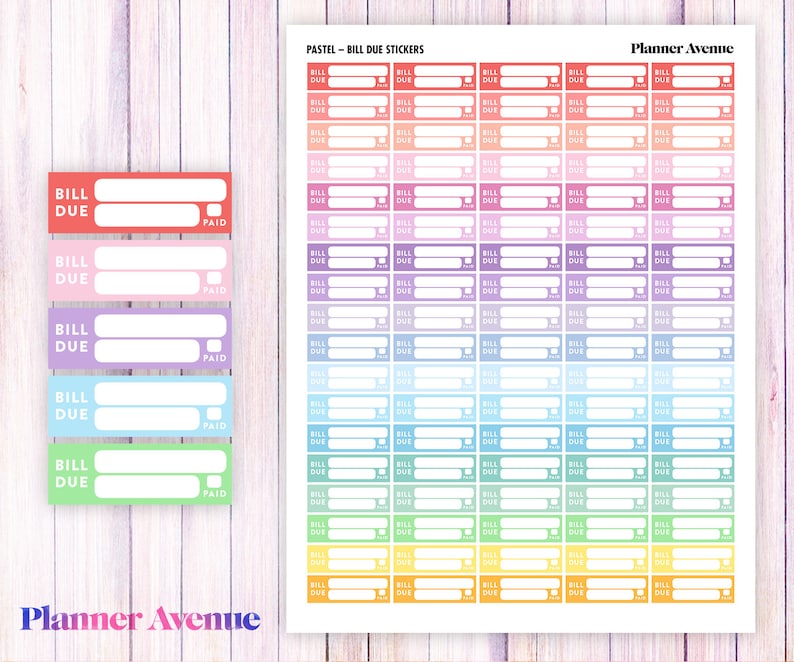 Bill Due Stickers, Pastel Bill Due Printable Stickers, Erin Condren ...