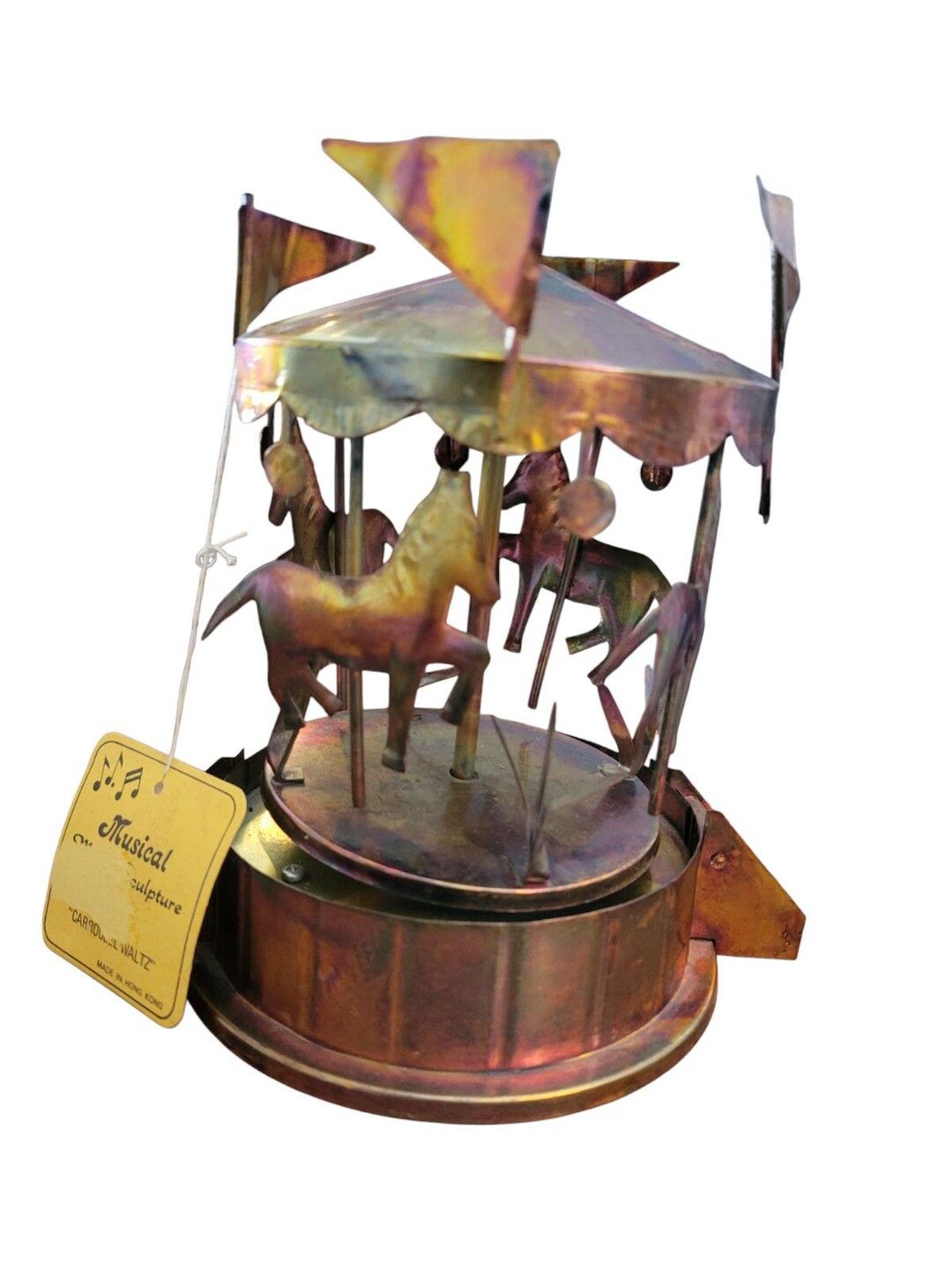 Vintage Copper Tin Musical Carousel 1960s 70's Sankyo Japan Wind up Top ...