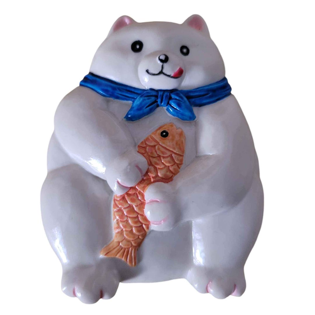 Vintage Wal-mart Clay Bear With Fish Refrigerator Magnet - Etsy