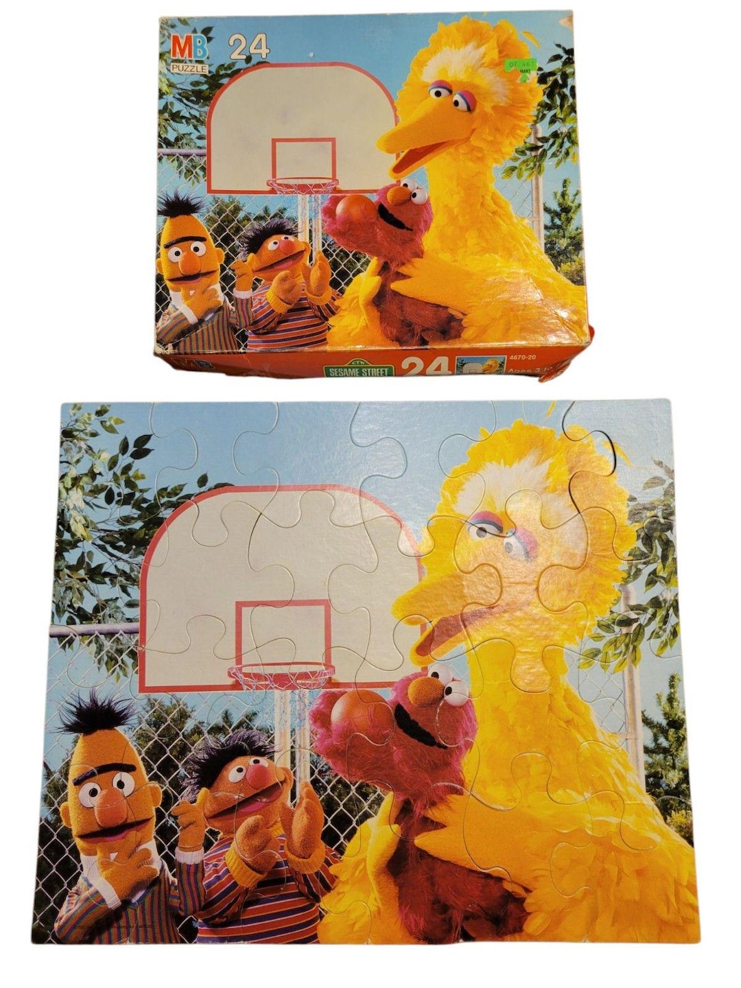 Vintage MB 1990 Sesame Street 24 Piece Puzzle Big Bird Elmo Basketball ...