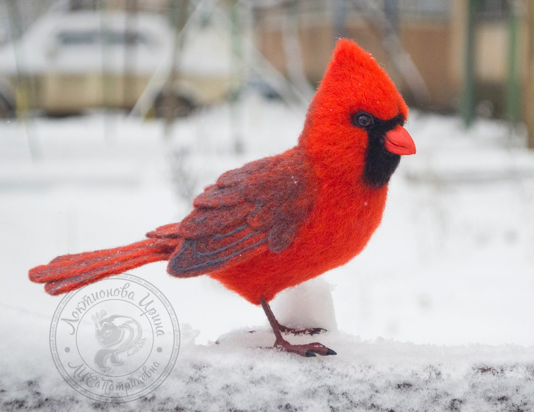 Needle Felted Cardinal Bird: Handmade Wool Sculpture, Winter Decor - Etsy