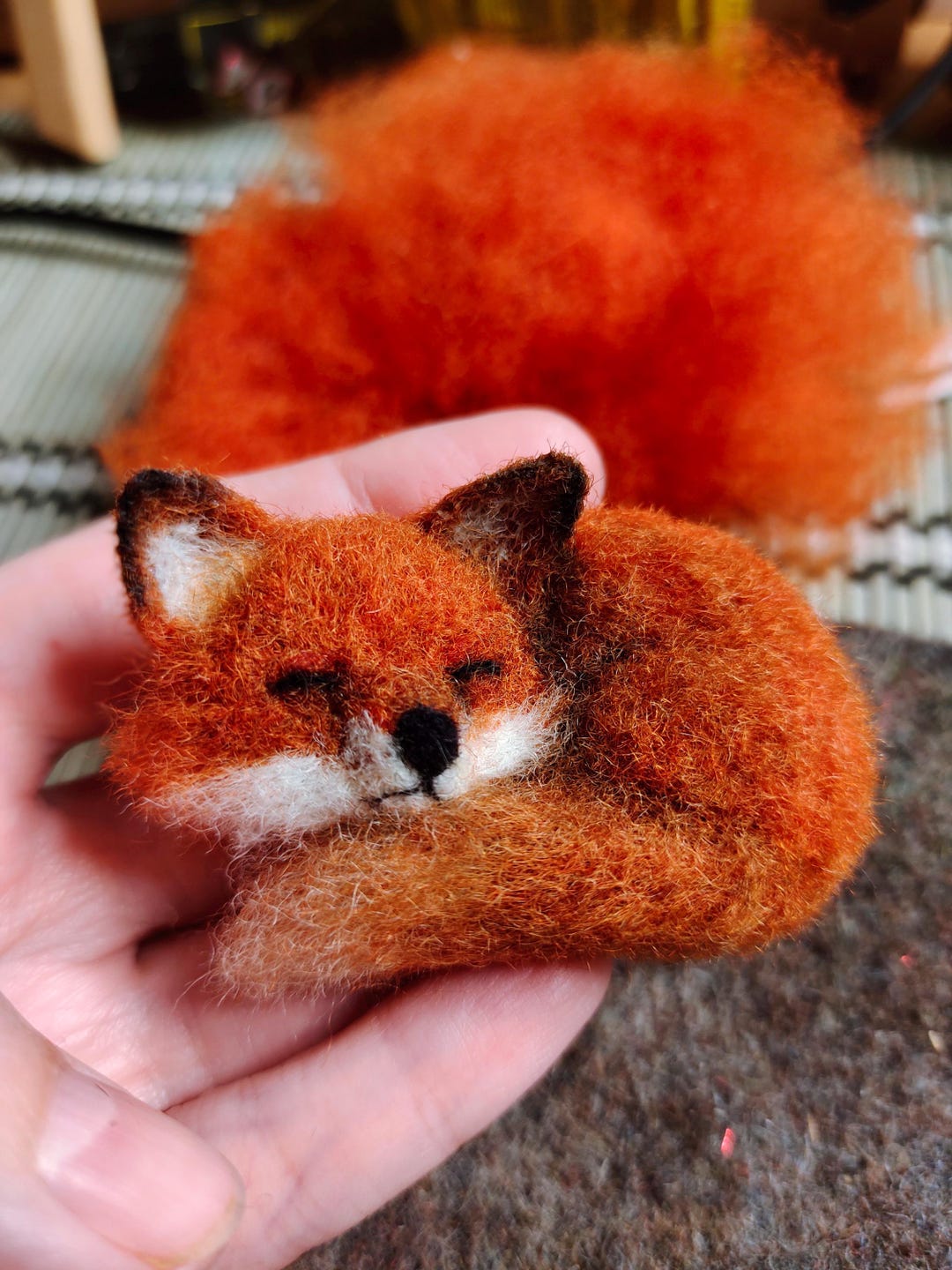 Needle Felted Fox Brooch: Sleeping Animal Jewelry, Wool Lapel Pin - Etsy