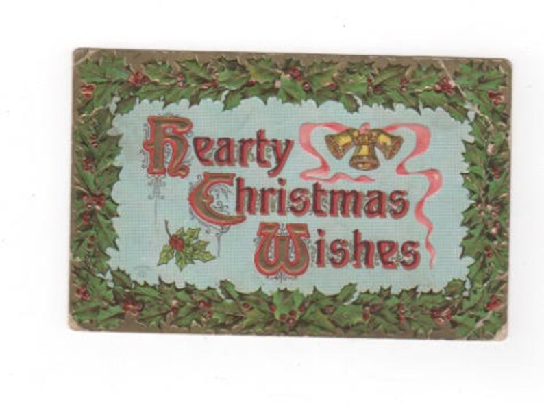 Hearty Christmas Wishes. Antique Postcard Embossed With Gold - Etsy
