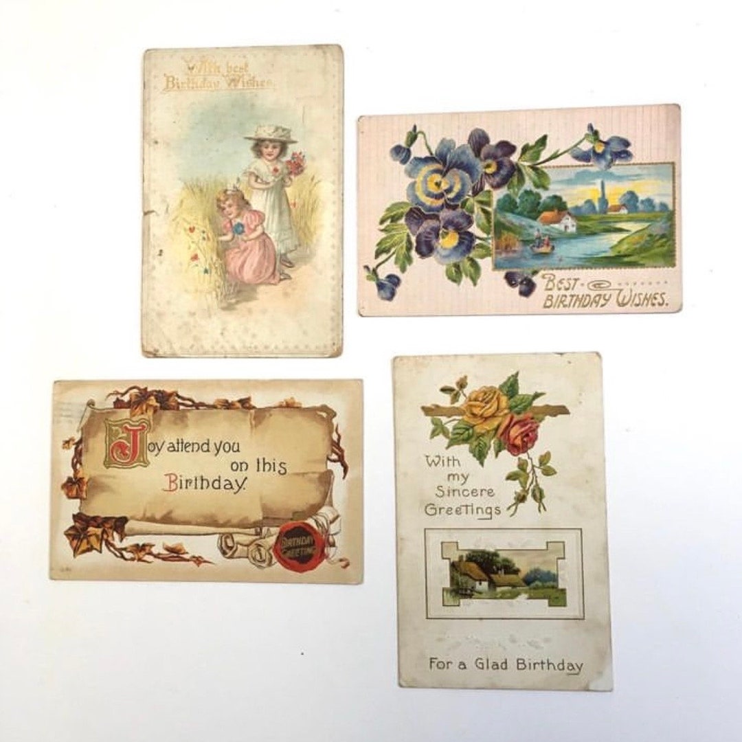 Vintage Birthday Postcards: Antique Ephemera Set of 4 - Etsy