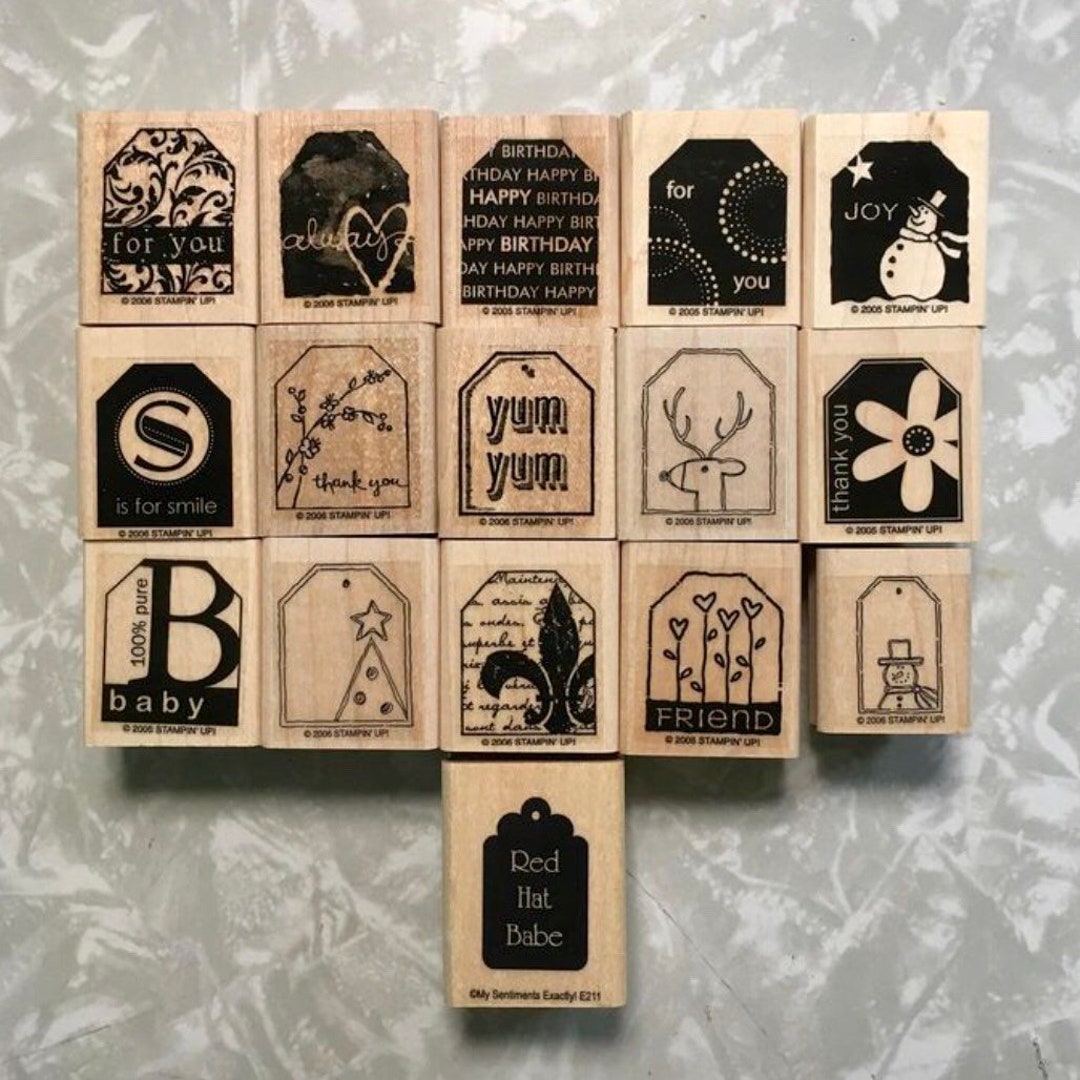 16 Tag Stamps All Mounted on Wood Blocks. 15 of Them Are Stampin Up ...