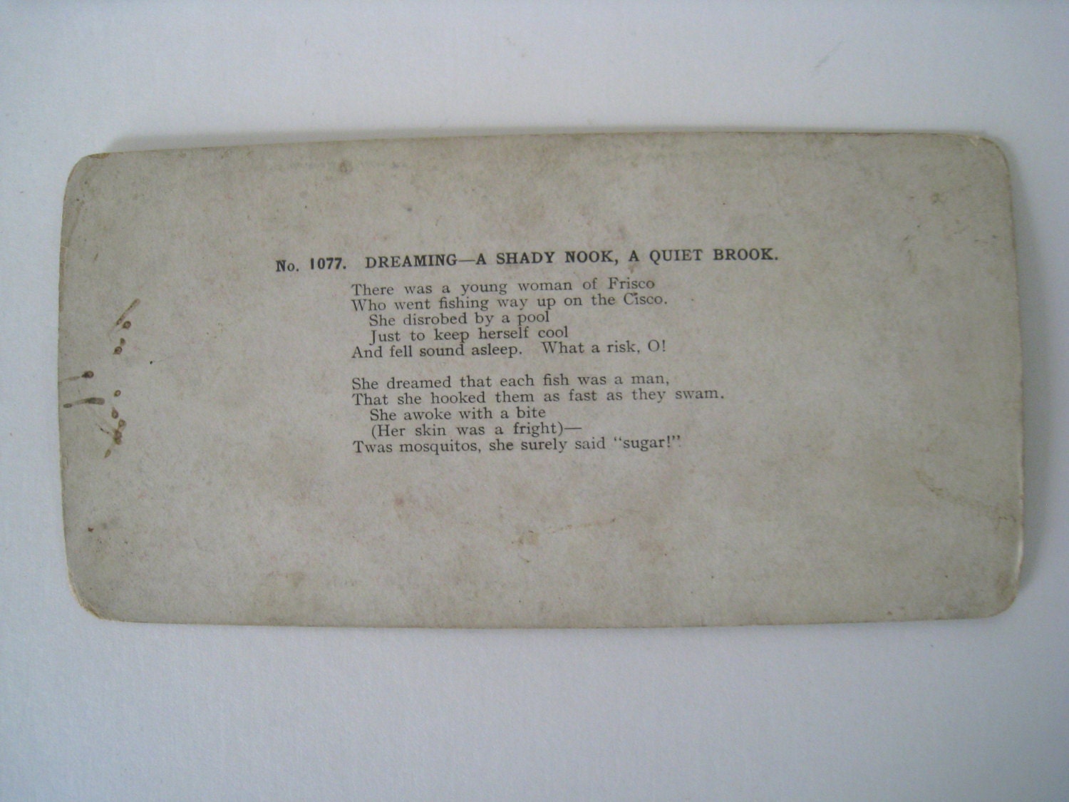 Antique Stereoscope Card. Naughty Limerick on Back. Dreaming A Shady ...
