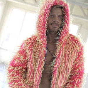 Neon Pink Monster Trippy Funky Fuzzy Rave Festival Fur Disco Burning ...