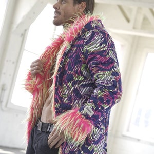 Neon Pink Monster Trippy Funky Fuzzy Rave Festival Fur Disco Burning ...