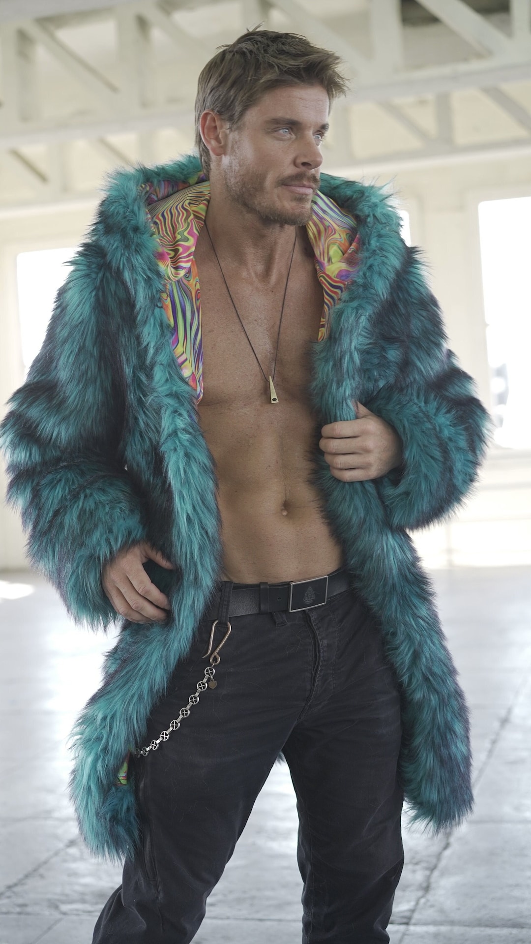 Cosmic Blue Rave Outfit Burning Man Festival Faux Fur Psychedelic Art ...