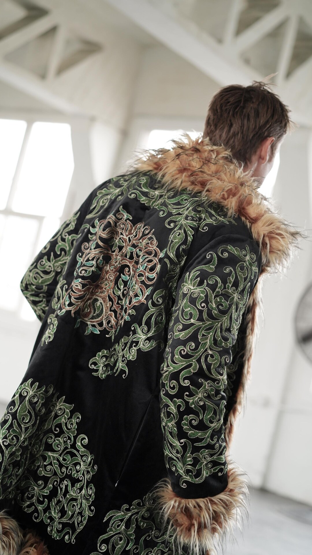 The TREE Embroidery Ethnic Unique Festival Fake Faux Fur Coat Clothing ...