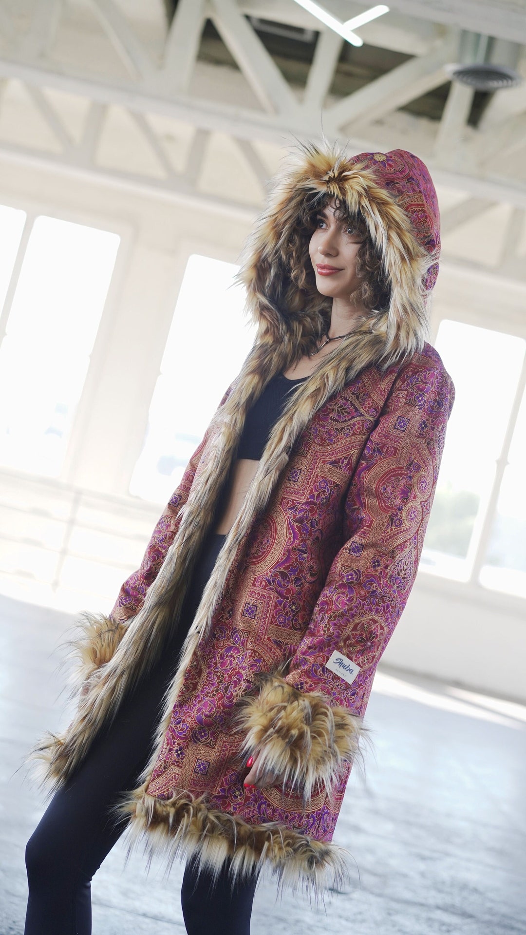 Pink Fox Queen Festival Fur Playa Jacket Sultan Coat Boho Style Tribal ...