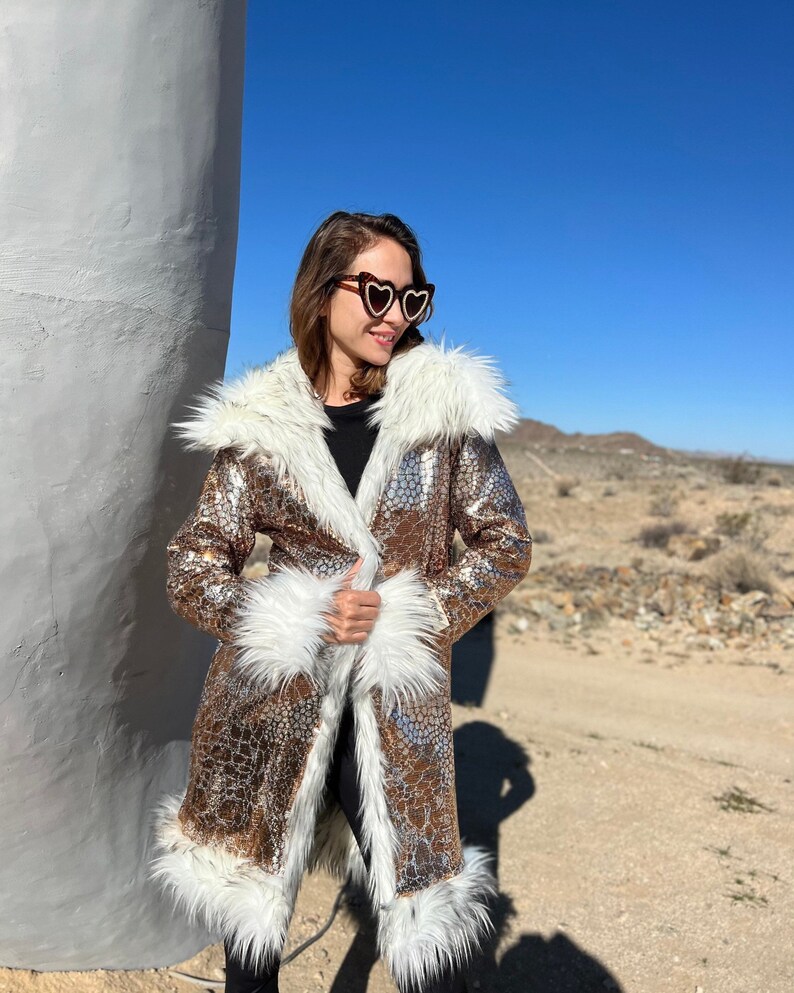 Shiny Gold Sparkly Playa Coat Fake Faux Women Fur Coat - Etsy