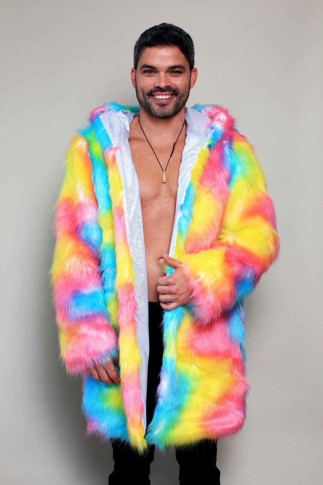 Rainbow Unicorn Faux Fur Coat: Festival Costume Jacket - Etsy