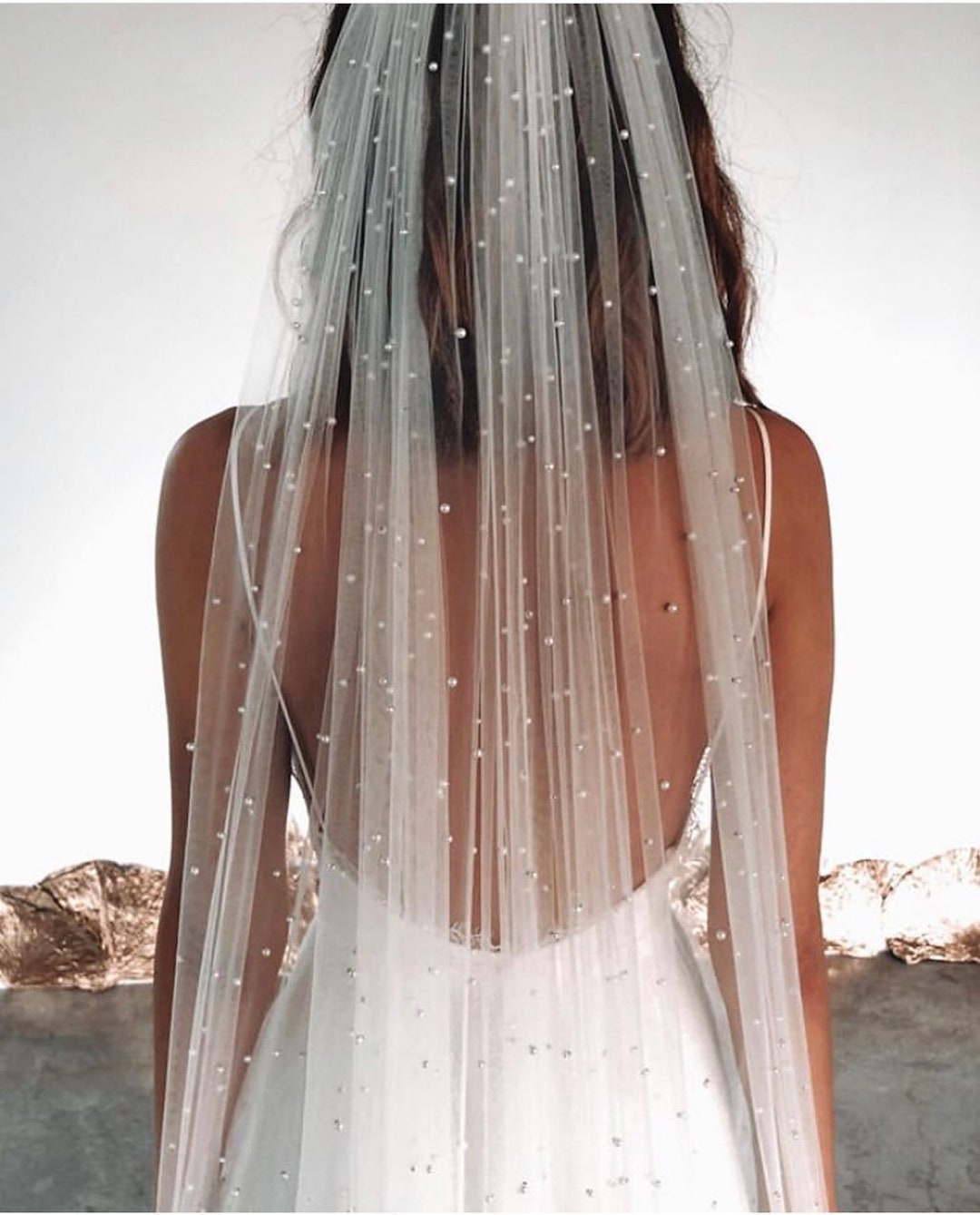 Pearl Tulle Wedding Veil in White or Ivory Colors / Single Layer Bridal ...