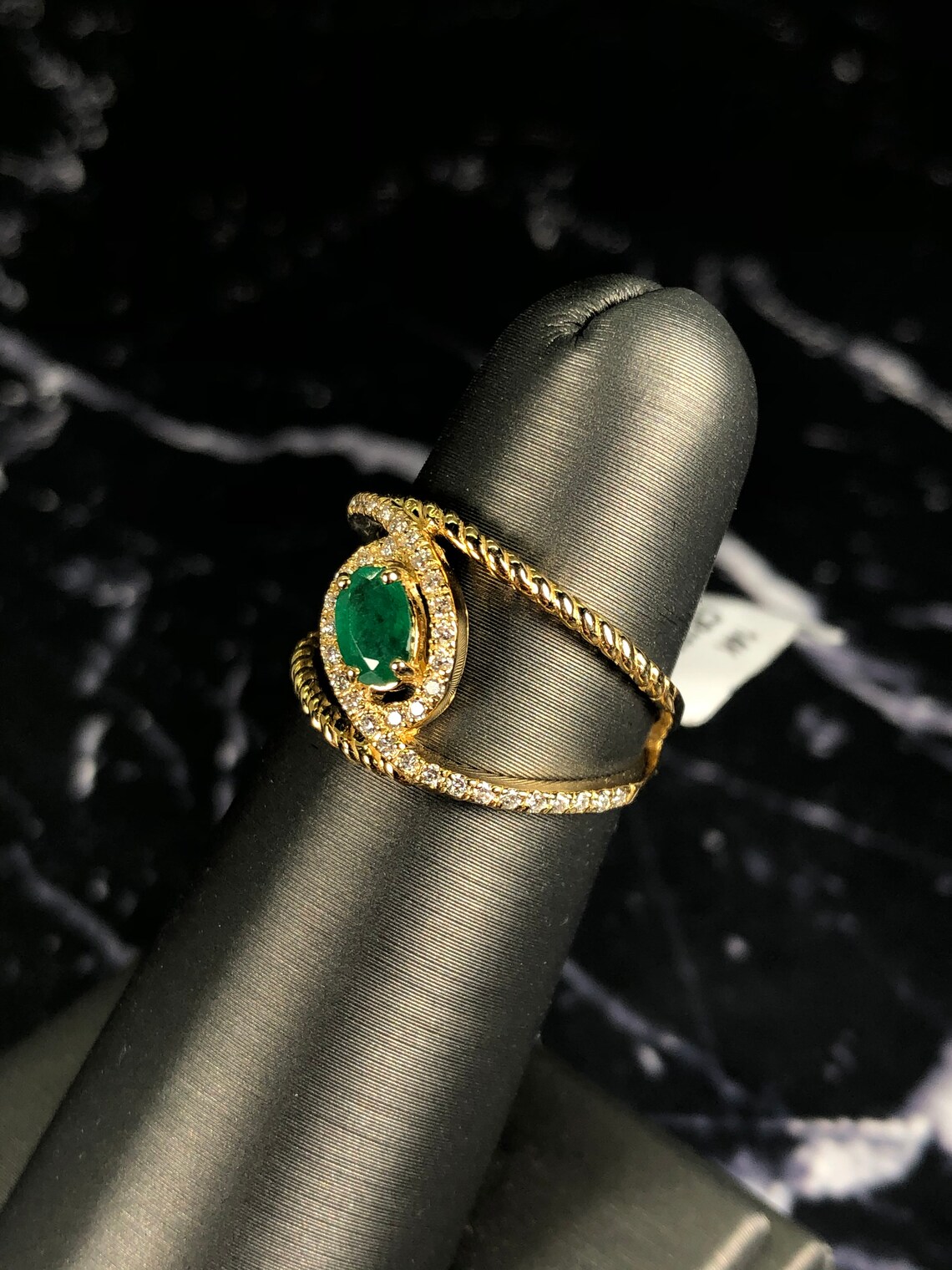 14K Yellow Gold Emerald and Diamond Spiral Wrap Ring - Etsy
