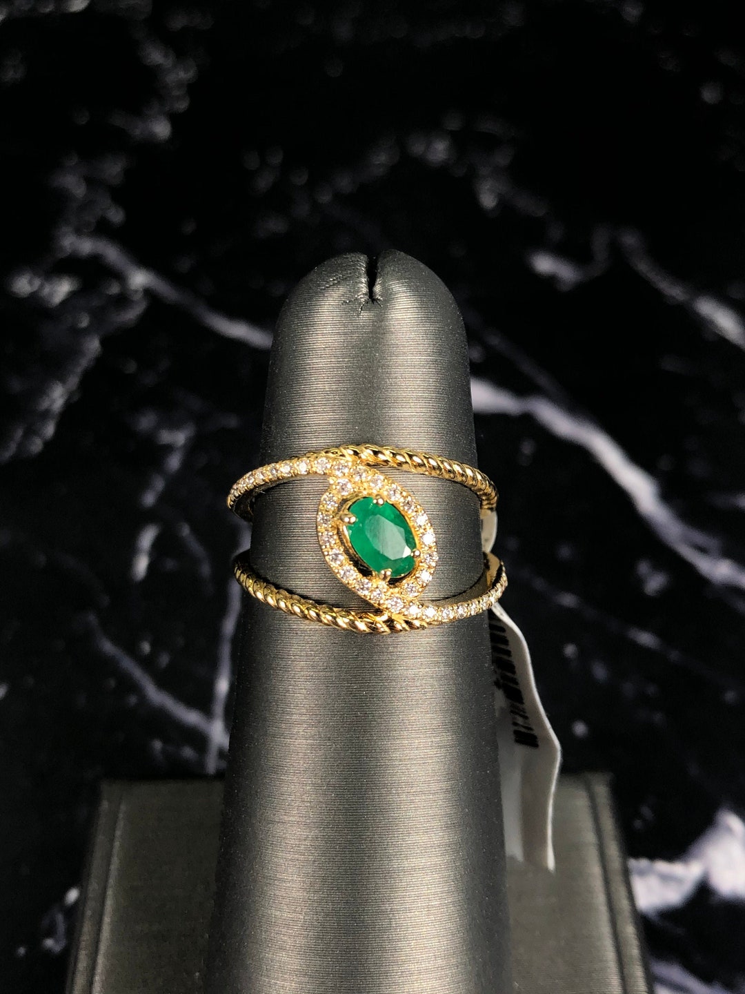 14K Yellow Gold Emerald and Diamond Spiral Wrap Ring - Etsy