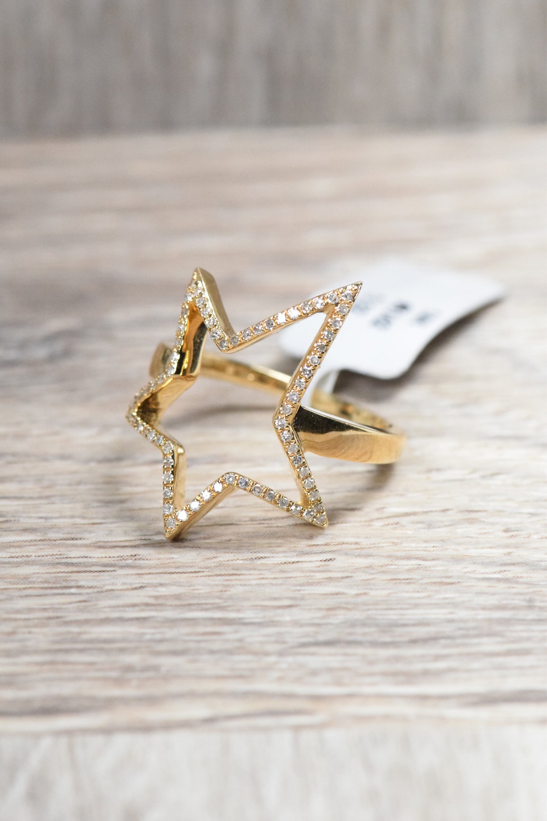 14K Yellow Gold Diamond Star Dainty Ring - Etsy