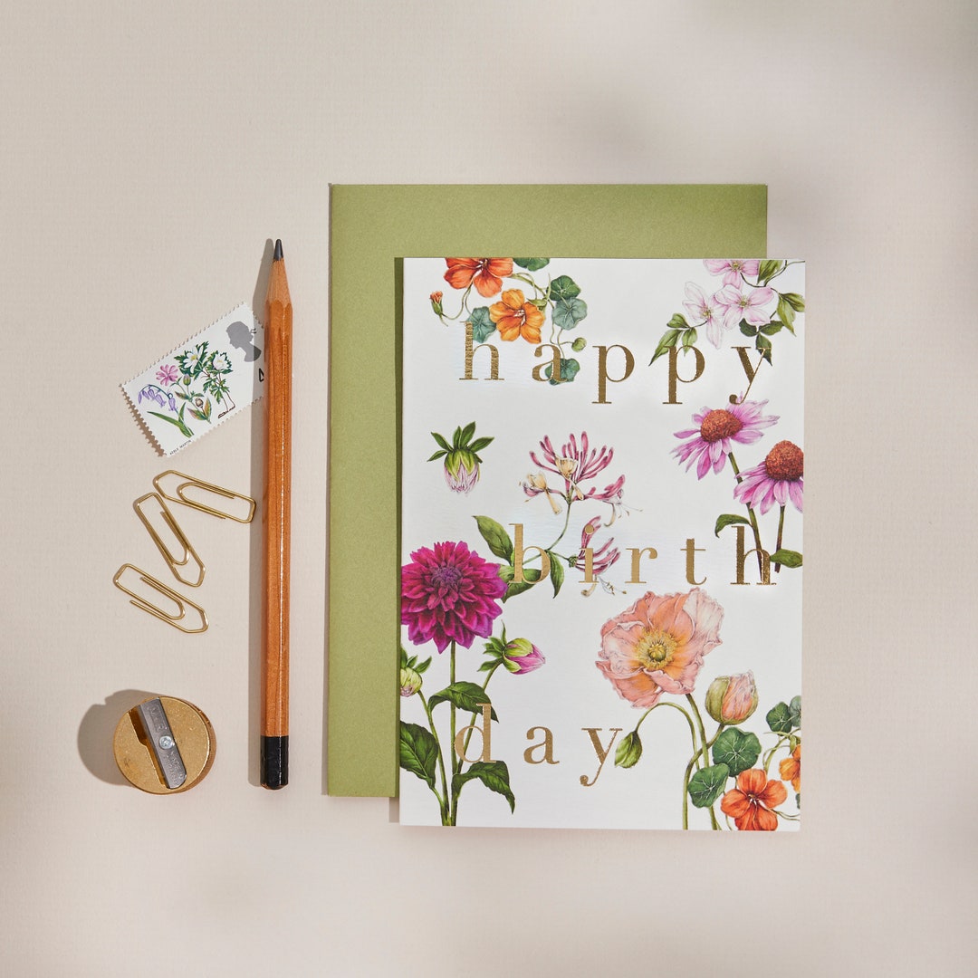 Botanical Greeting Card - Bountiful Blooms - Happy Birthday - Etsy