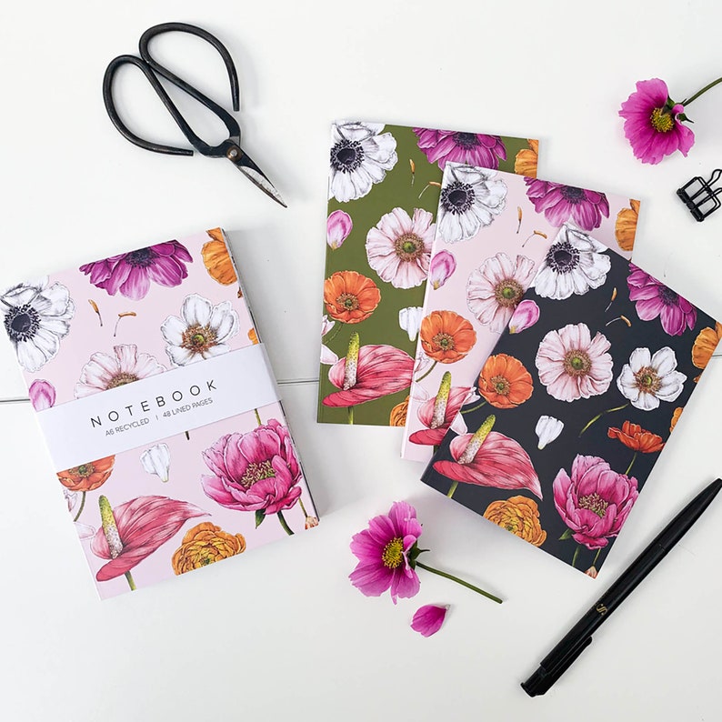 A6 Notebooks Set of 3 Pocket Notebooks Botanical - Etsy