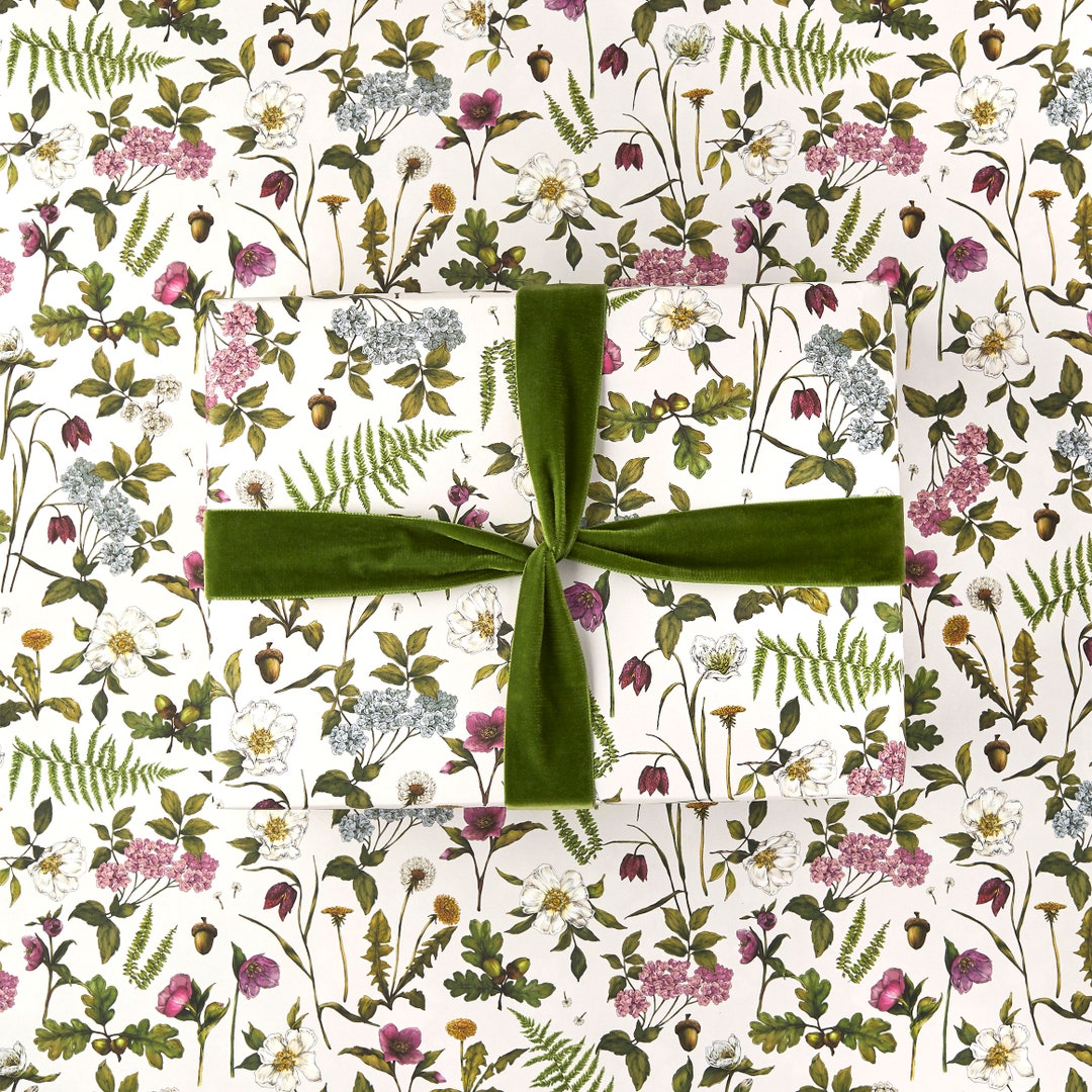Botanical Wrapping Paper - Recycled Gift Wrap - Cottage Garden - Ivory ...