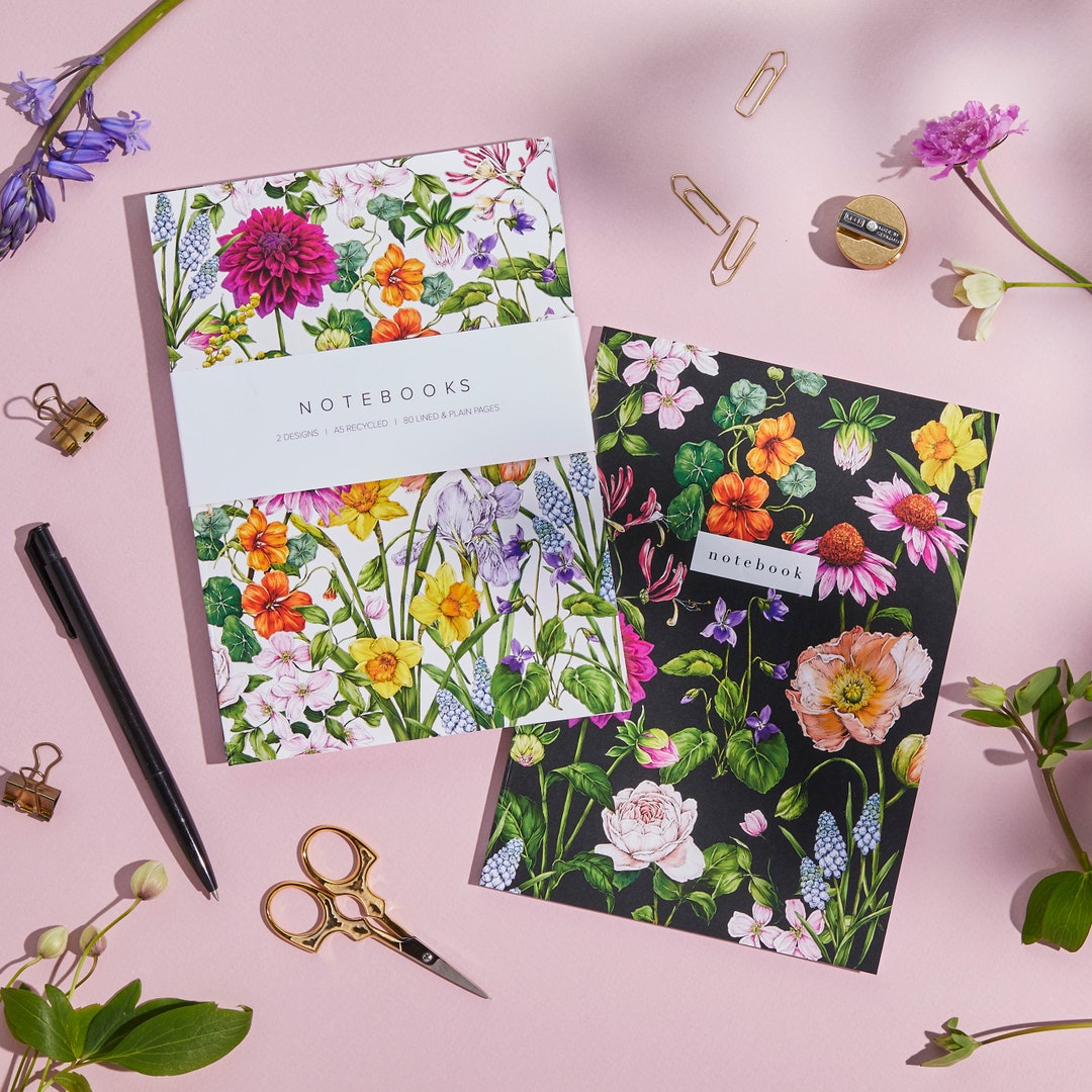 A5 Notebooks Set of 2 Notebooks Botanical 'bountiful Blooms' Collection ...