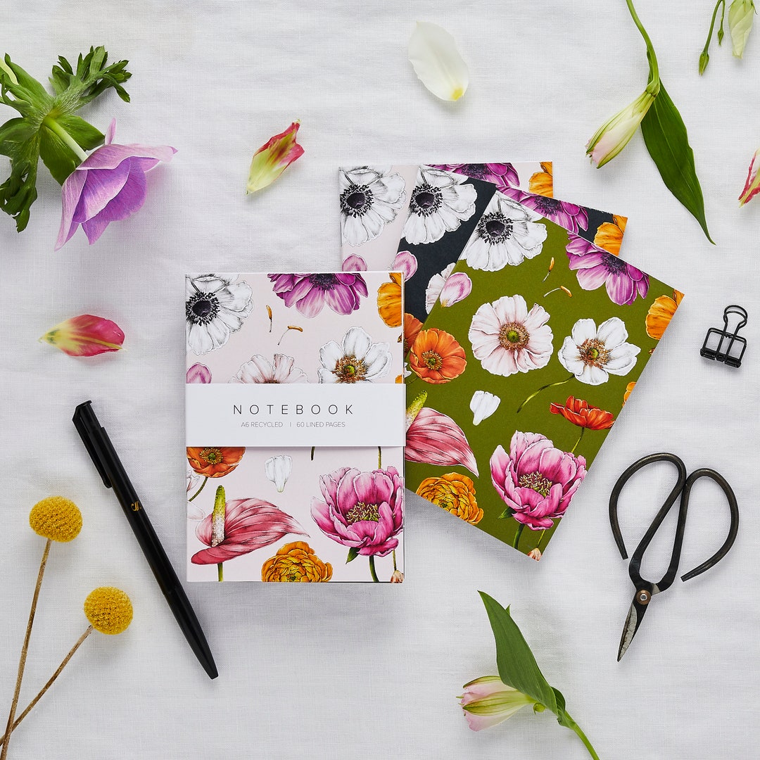 A6 Notebooks Set of 3 Pocket Notebooks Botanical 'floral Brights ...