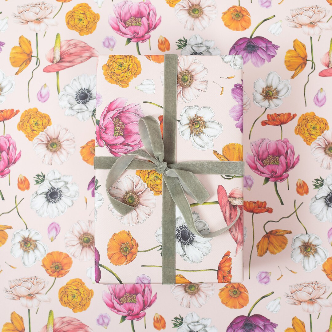 Botanical Wrapping Paper Recycled Gift Wrap Floral Brights Pink - Etsy