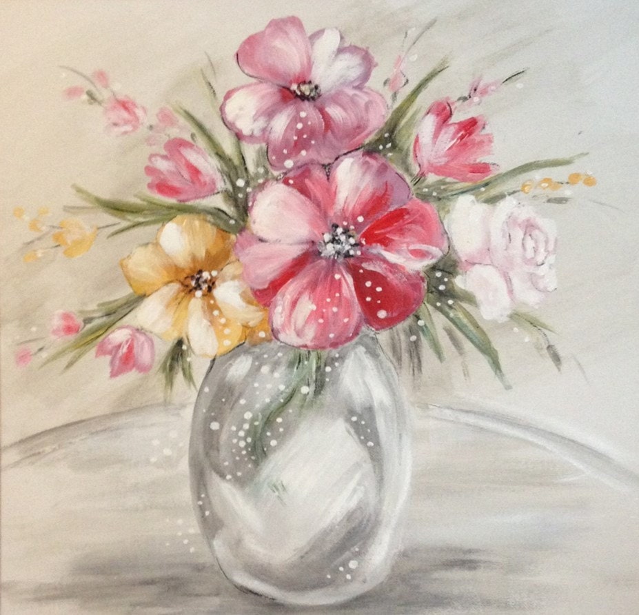 Pink Flower Painting: Canvas Print | Etsy