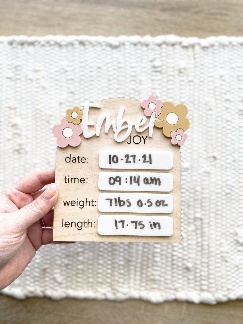 Baby Girl Birth Stat Sign Retro Name Sign Boho Inspired - Etsy