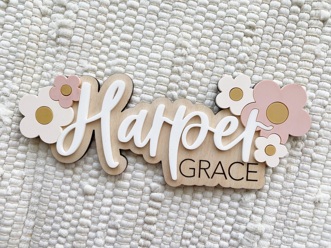 Baby Girl Birth Stat Sign Retro Name Sign Boho Inspired - Etsy