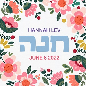 Custom Hebrew Name Original Art. Birthday Gift. Jewish Baby Girl Gift ...