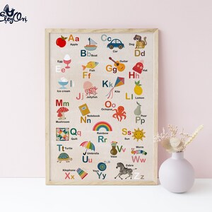 ABC Alphabet Numbers Set of 2 Prints Vintage Style Original Art Poster ...