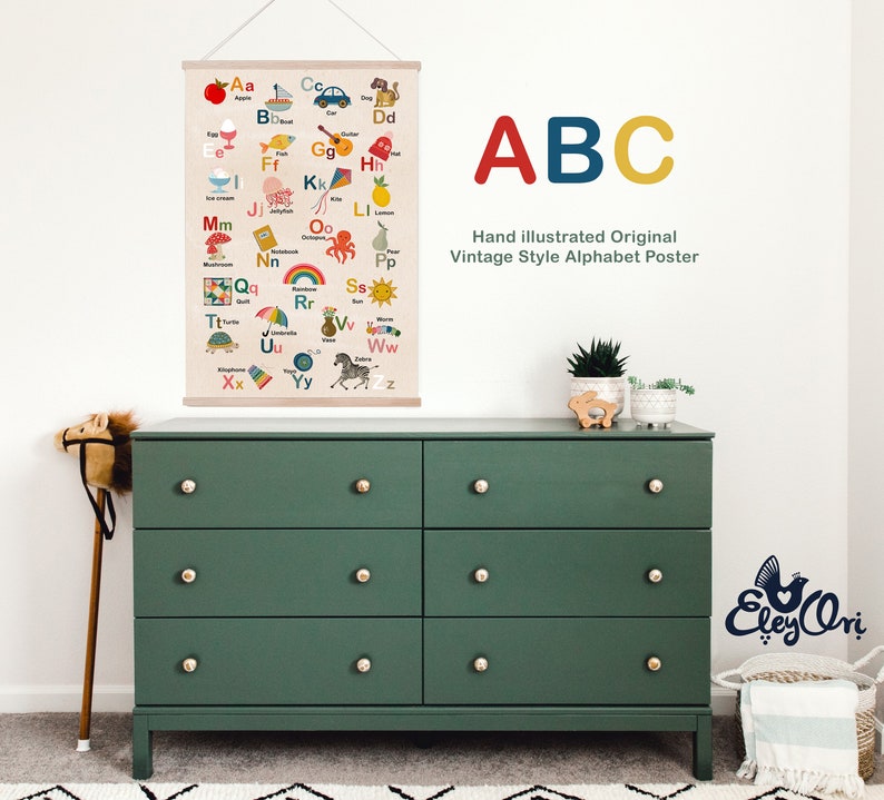 Vintage Style Alphabet Poster, ABC Wall Art, Kids Room Decor, Vintage ...