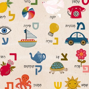 Hebrew Alef Bet Alphabet and Counting Numbers Set of 2 Matching Prints ...