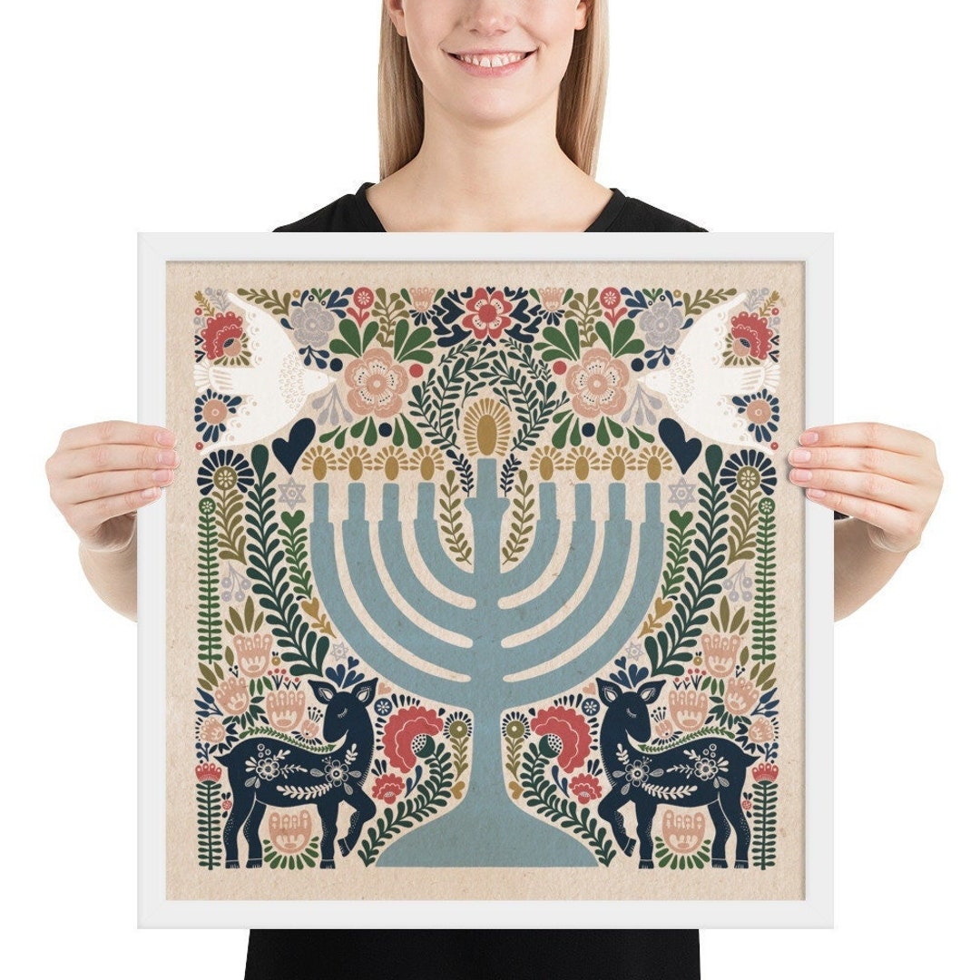 Hanukkah Menorah Art Framed and Ready to Hang, Hanukkah Gift, Jewish ...