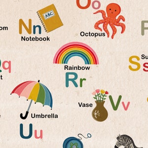 Vintage Style Alphabet Poster, ABC Wall Art, Kids Room Decor, Vintage ...