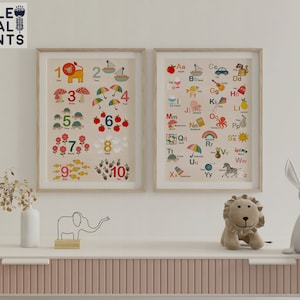 ABC Alphabet and Counting Numbers Set of 2 Prints, English Vintage ...