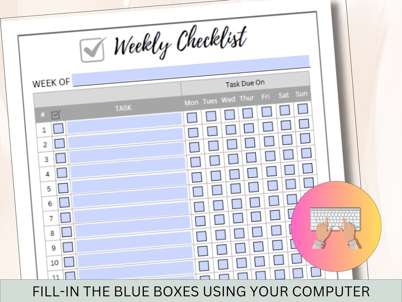 Weekly Checklist, Weekly, Checklist, Tracker, Checklist Planner, Tasks ...
