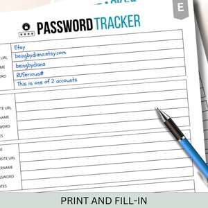 Password Tracker, Tracker, Digital Download, Instant Download, Download ...