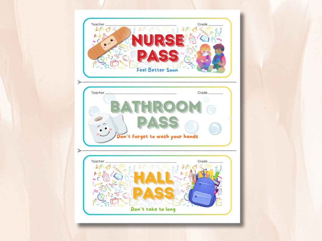 Hall Pass Set, Bathroom Pass, Nurse Pass, Hall Pass, Teacher Hall Pass ...