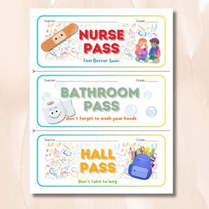Hall Pass Set, Bathroom Pass, Nurse Pass, Hall Pass, Teacher Hall Pass ...